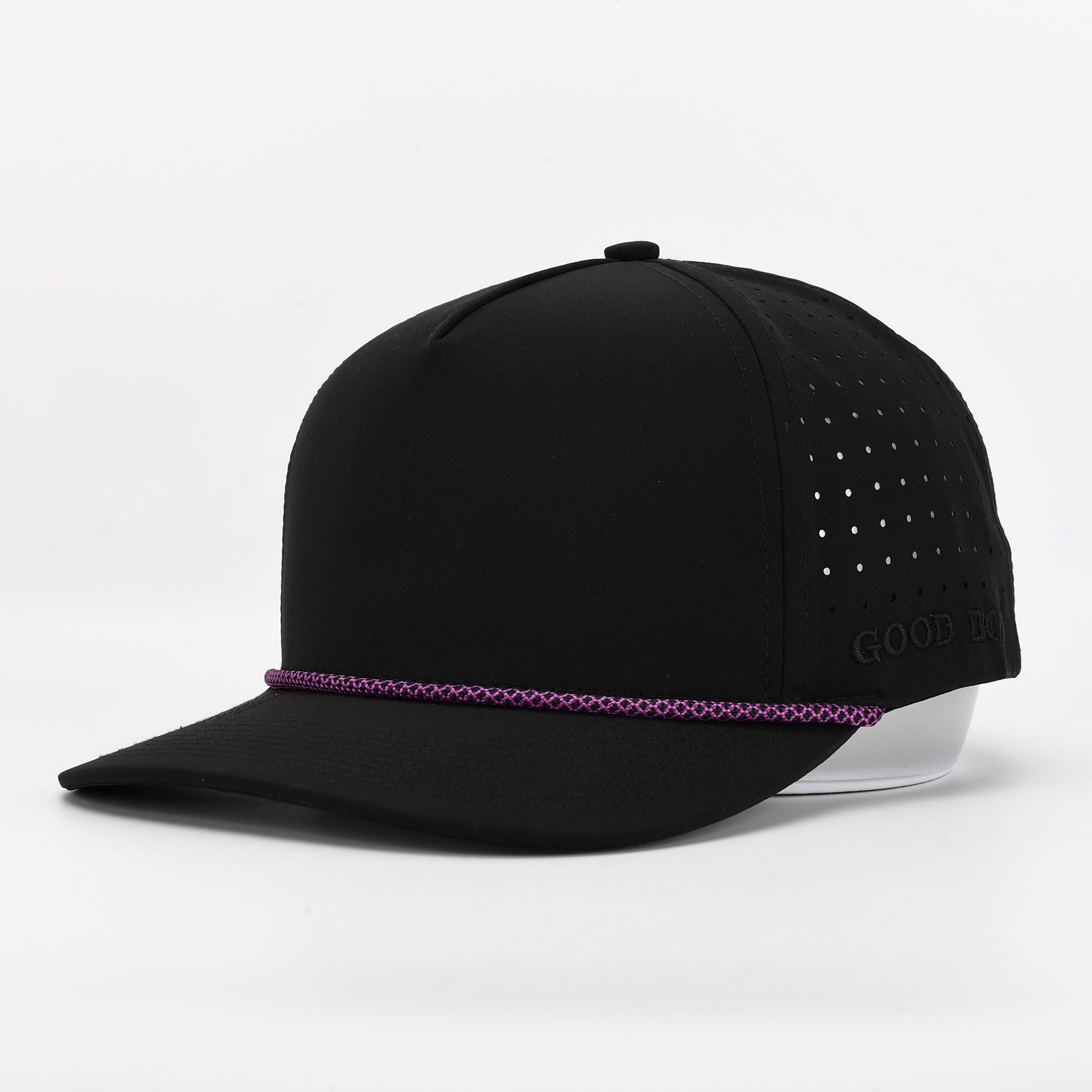 CUSTOM- Black/Purple 5 Panel Hat w/ Purple Rope – Good Boy Custom